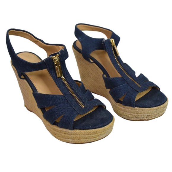 Michael Kors | Shoes | Michael Kors Wedges 7 M Womens Navy Blue Zipper ...